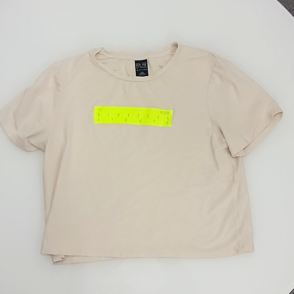 Pe Nation Off-White/Beige Tee With Neon Yellow Graphic - Gem